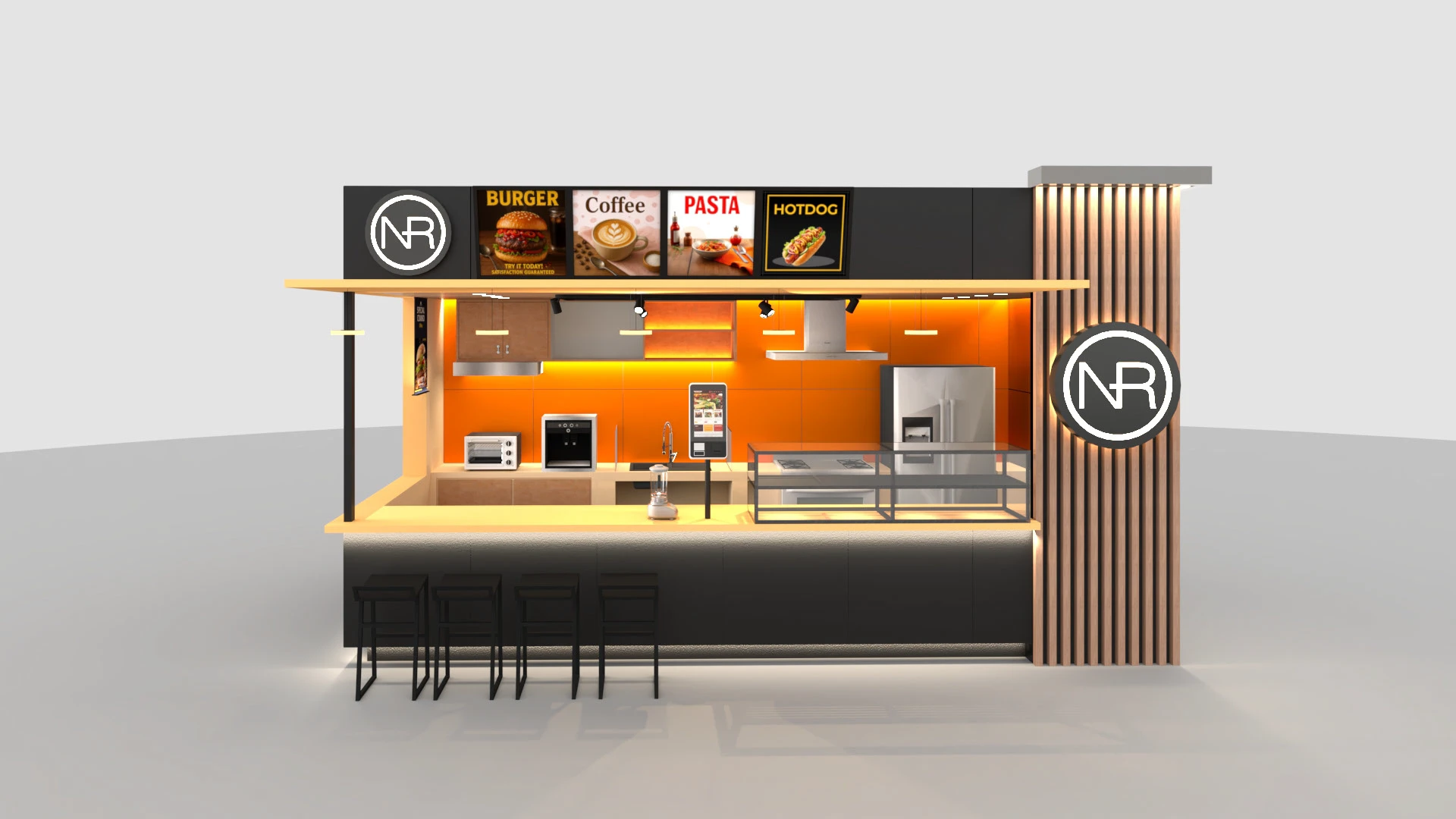 Outdoor Food Kiosk Retail Metal Outside Street Display New Food Stall Booth