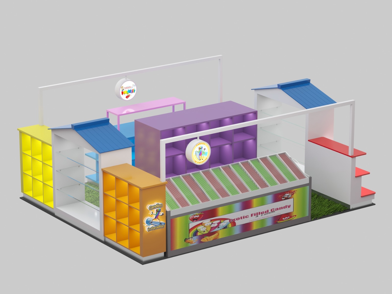 Toy Doll Colorful Display Booth Indoor House Shape Toy Kiosk 3D Design